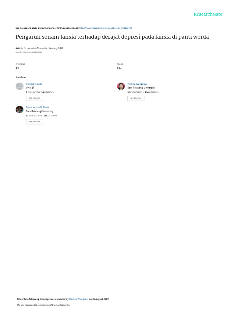 Pengaruh Senam Lansia Terhadap Derajat Depresi Pad | PDF