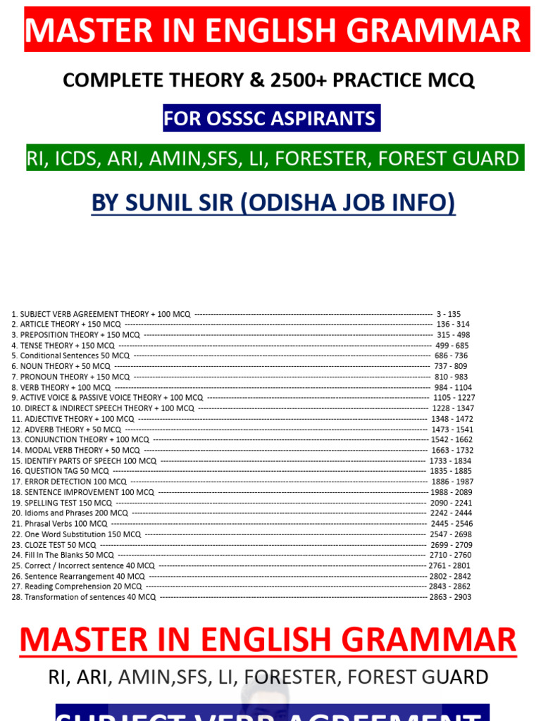 Master in English Grammar Theory & 2500+ MCQ by Sunil Sir | PDF