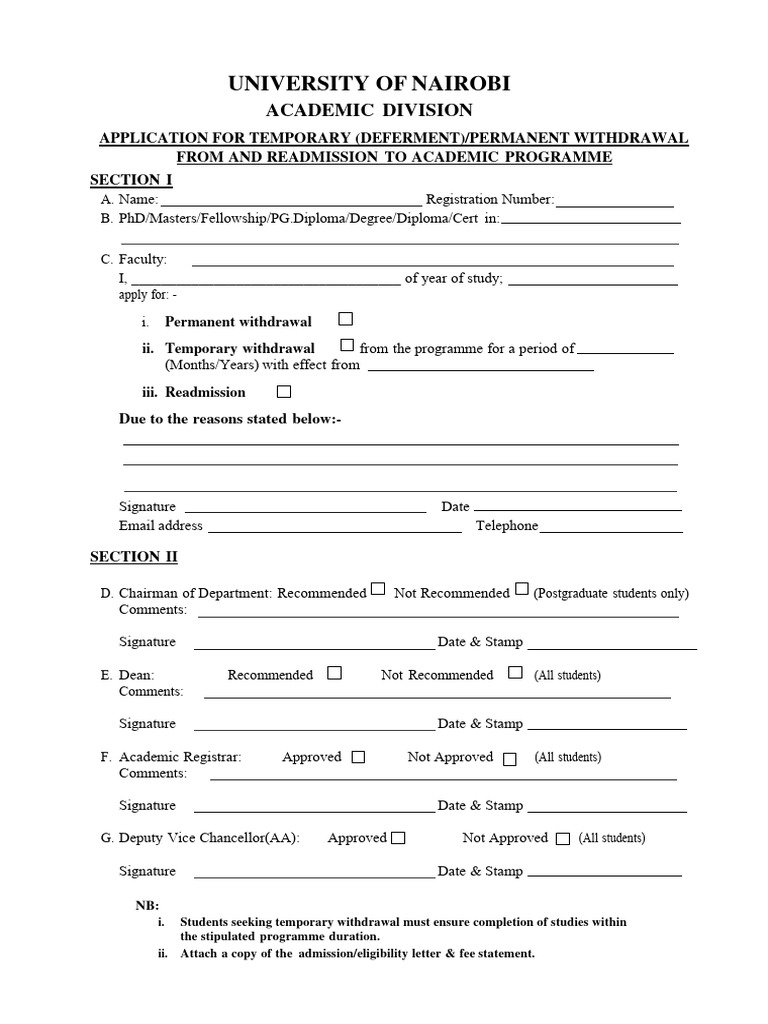 Permanent - Temporary Withdrawal Form | PDF