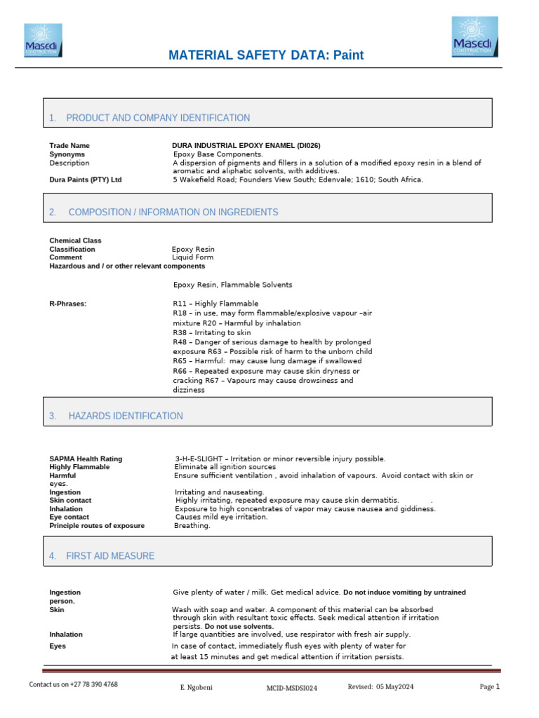 D1026 MSDS Epoxy Enamel | PDF | Combustion | Solvent