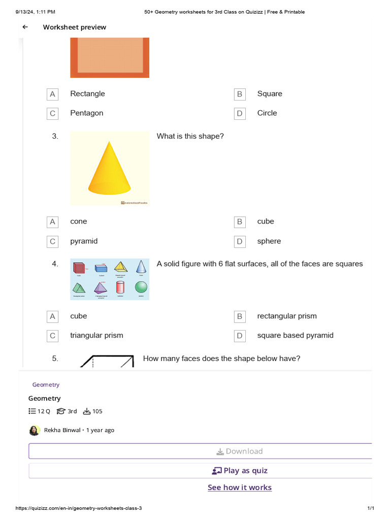 50+ Geometry Worksheets For 3rd Class On Quizizz - Free & Printable | PDF