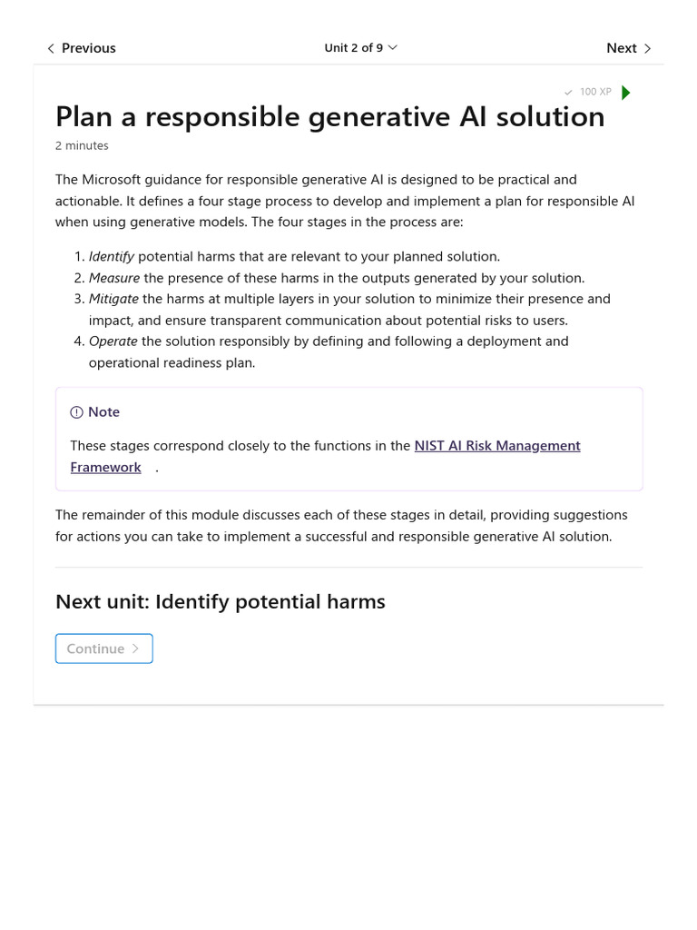 Plan A Responsible Generative AI Solution - Training - Microsoft Learn | PDF