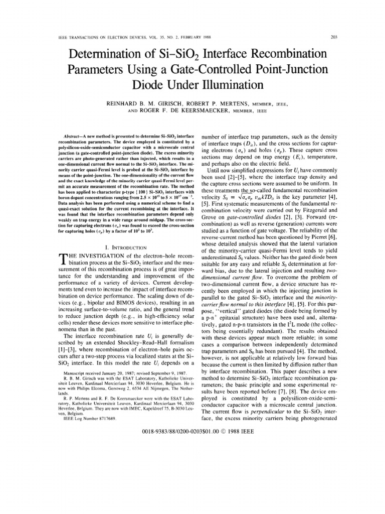 Determination of Si-Si02 Interface Recombination Parameters Using A ...