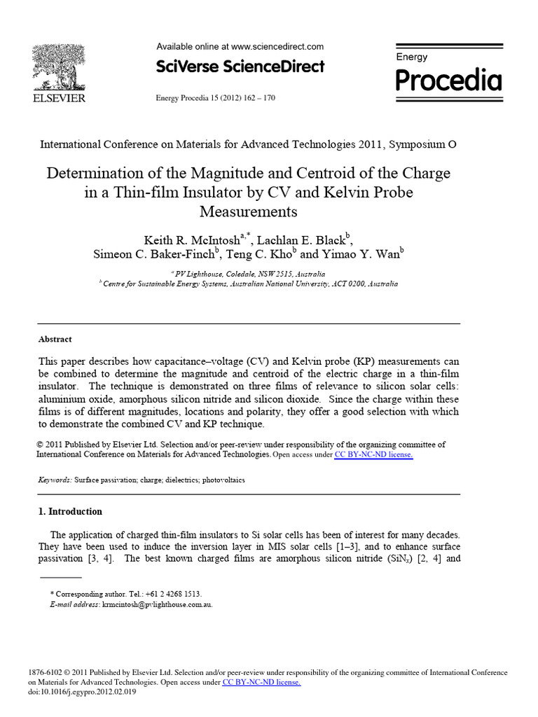 Determination of The Magnitude and Centroid of The Charge in A Thin-Film Insulator by CV and ...