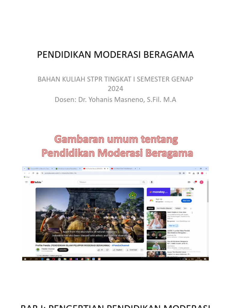 Bahan Kuliah Pendidikan Moderasi Beragama Di STPR 2024 | PDF