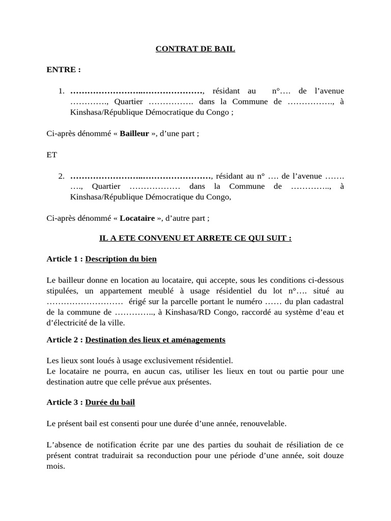 CONTRAT DE BAIL MODEL | PDF