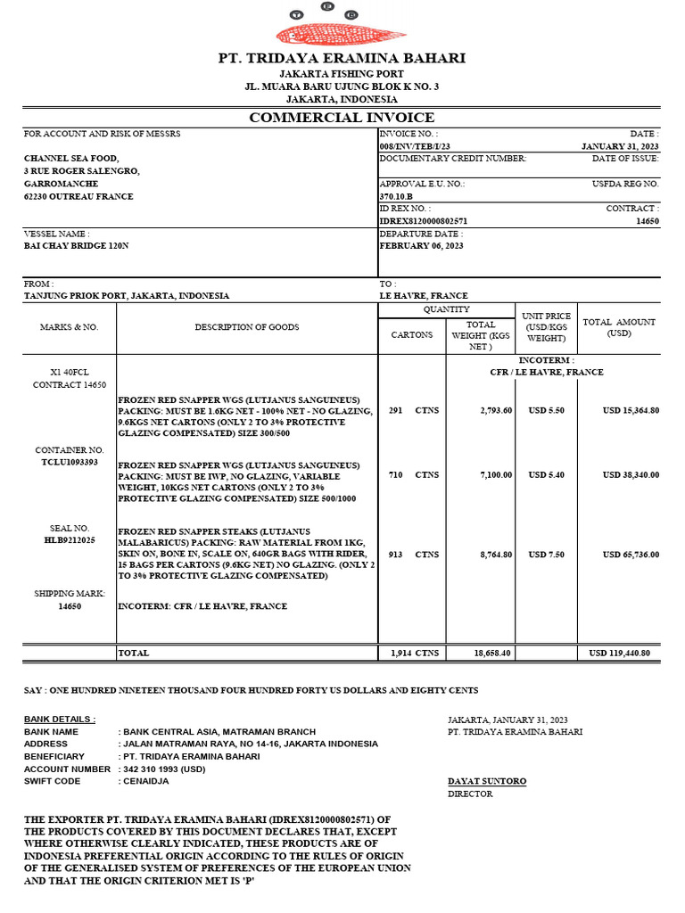 Draft Commercial Invoice 008 Rev | PDF