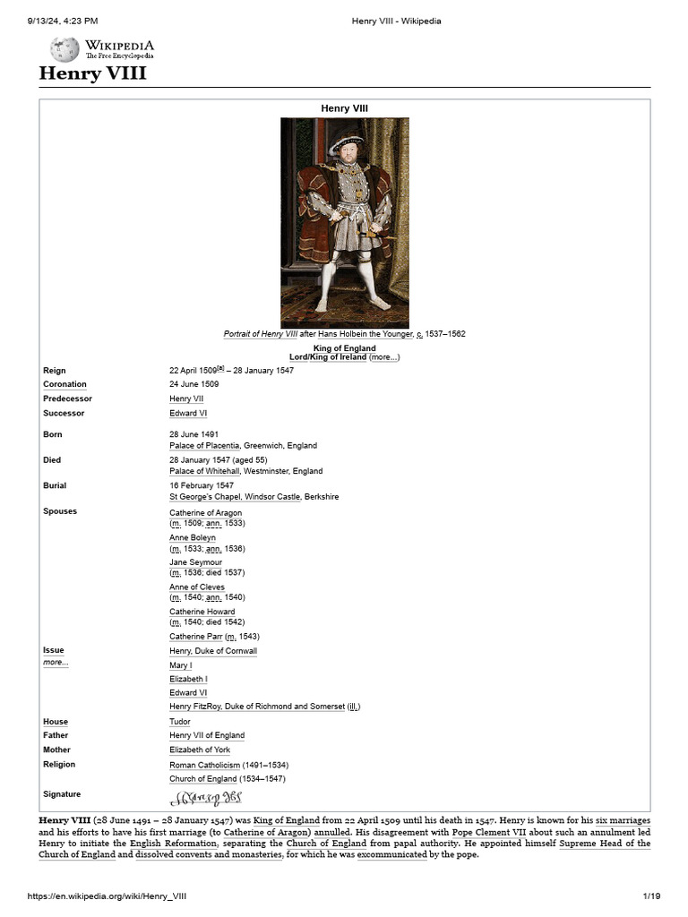 Henry VIII - Wikipedia | PDF