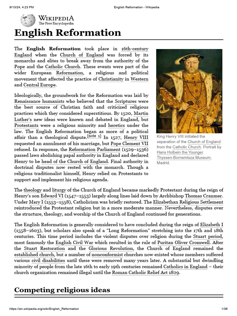English Reformation - Wikipedia | PDF