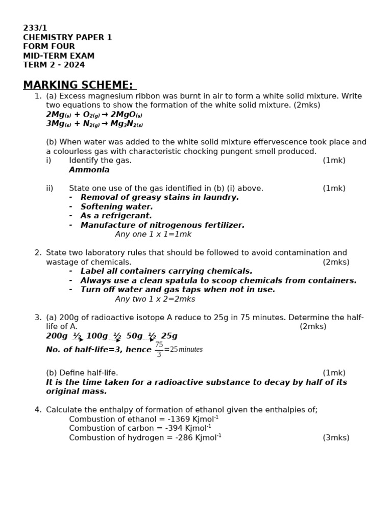 CHEMISTRY F4 MS | PDF