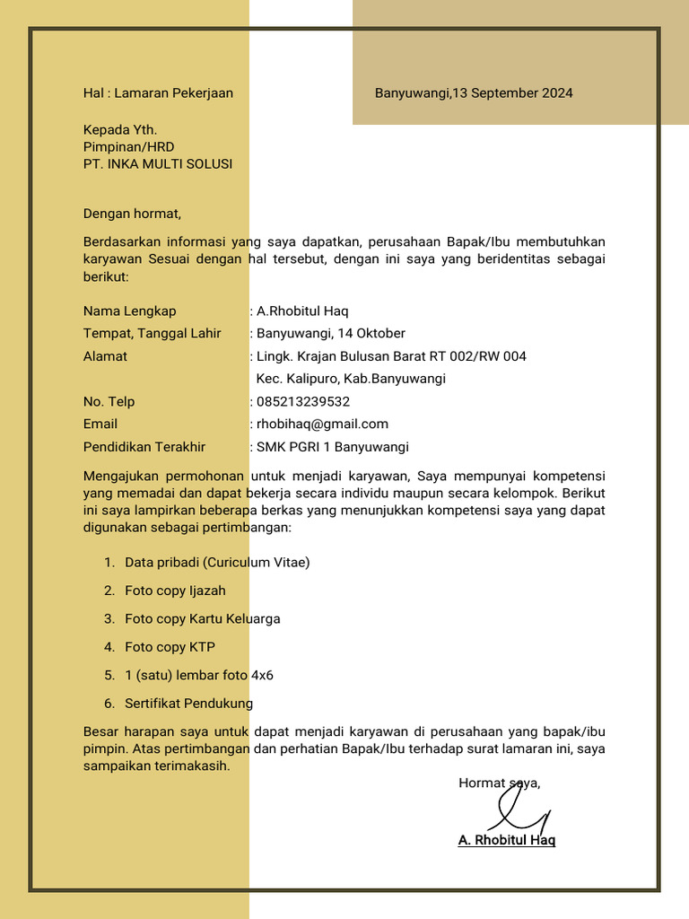 Lamaran Inka Multi Solusi | PDF | Karier & Perkembangan | Hukum