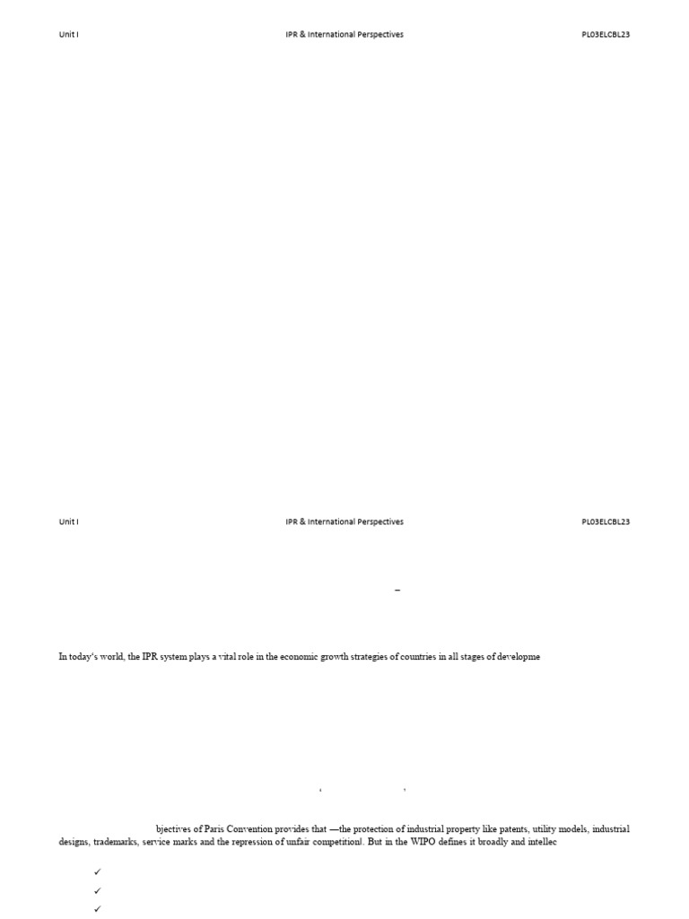 Unit 1-Ipr & International Perspectives | PDF | Prior Art | Intellectual Property
