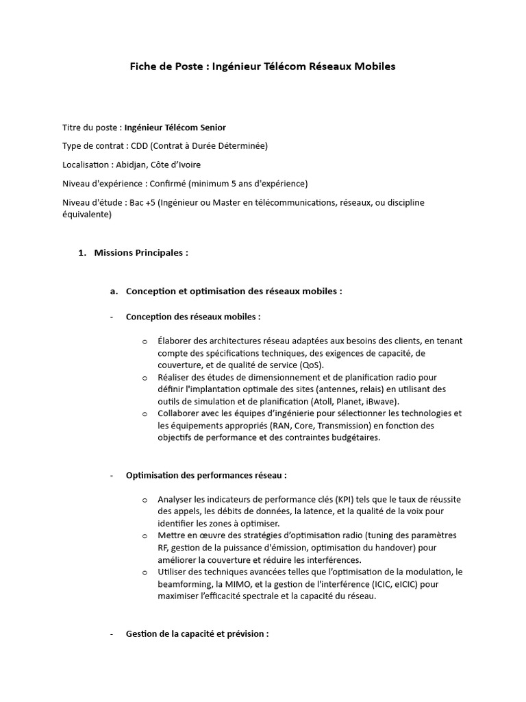 Fiche de Poste Ingénieur V2 | PDF