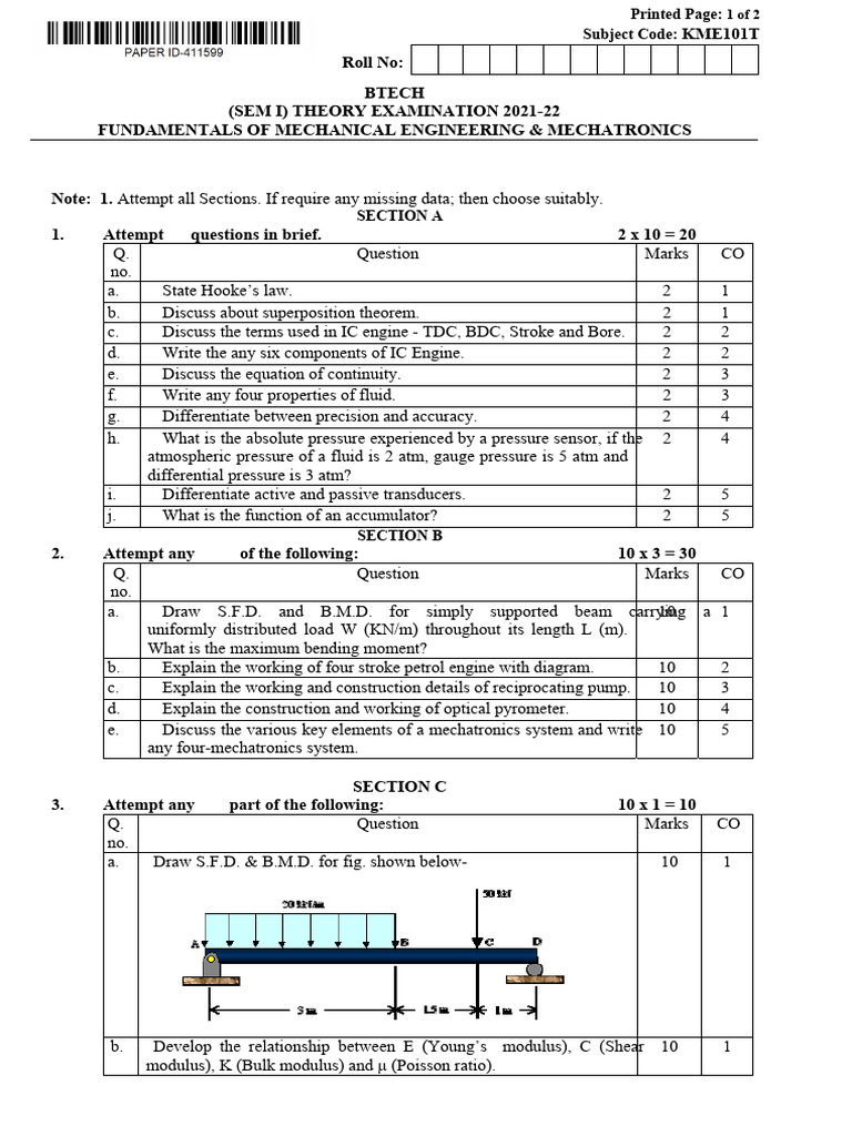 Btech 1 Sem Fundamentals of Mechanical Engineering and Mechatronics ...