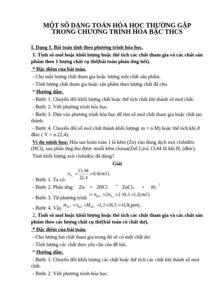 Mot So Dang Toan Hoa Hoc Thuong Gap Trong Chuong Trinh Hoa 8 Bac thc1 23202016 | PDF