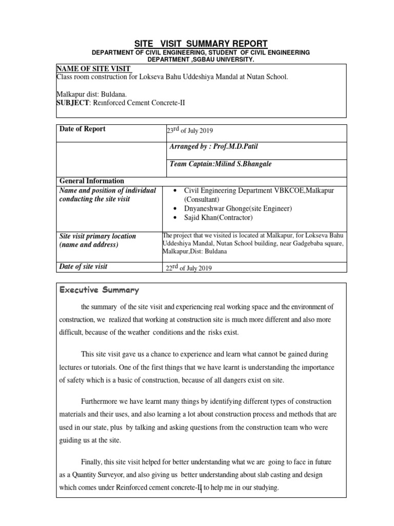 Summary Report of Site Visit RCC II - Compressed | PDF