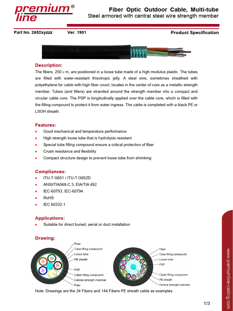 2652xyzzz FO OD Cable Steel Armored With Central Steel Wire Strength ...