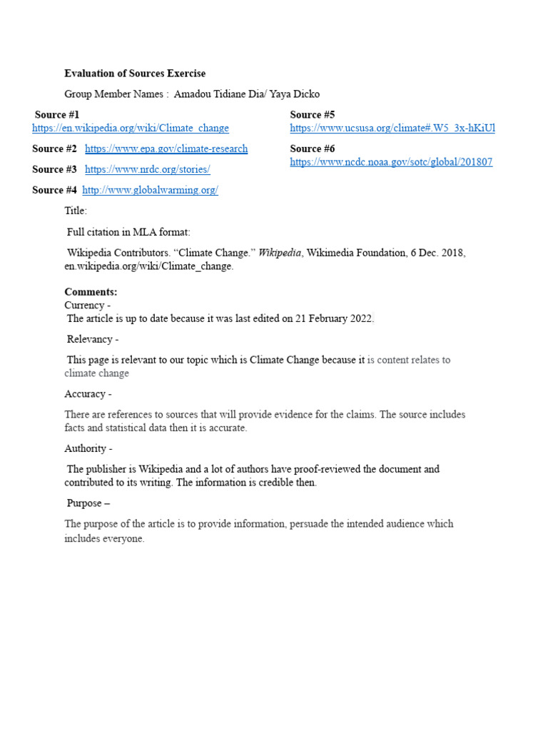 Evaluation of Sources Exercise | PDF | Computers