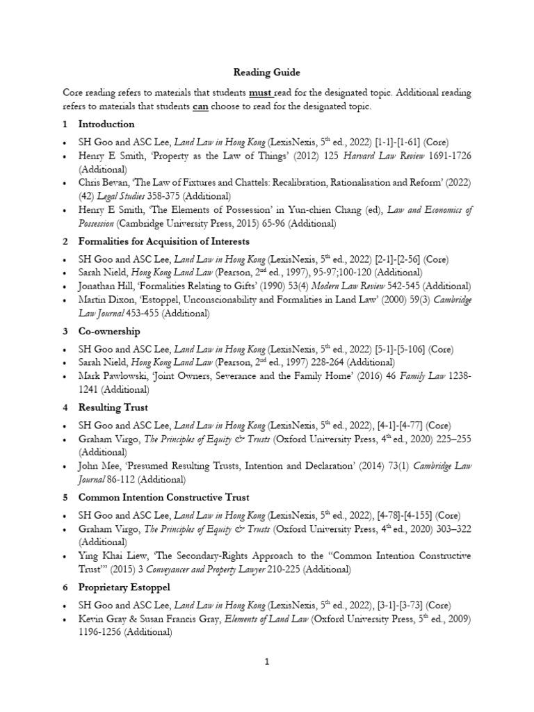 Land Law Reading Guide | PDF
