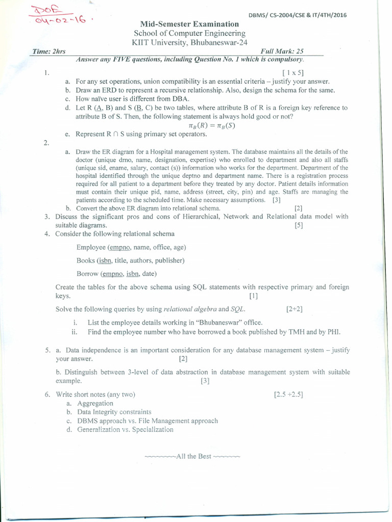 2016 DBMS Mid | PDF