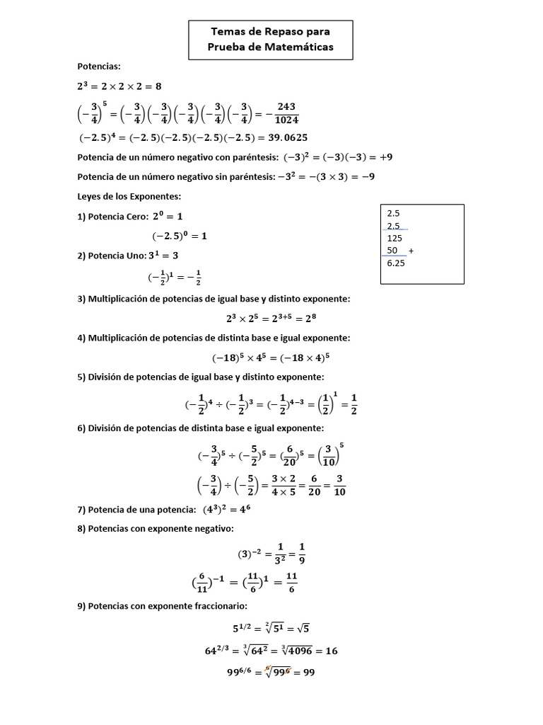 Temas de Repaso de Math | PDF