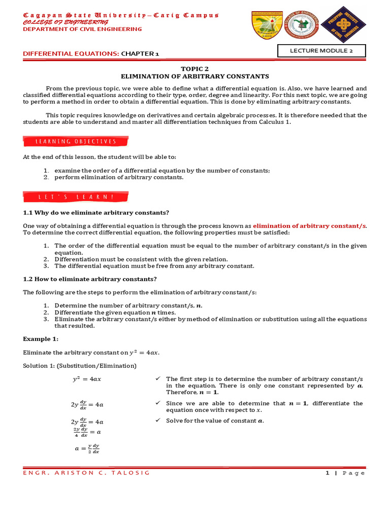 Module 2 Elimination of Arbitrary Constant | PDF