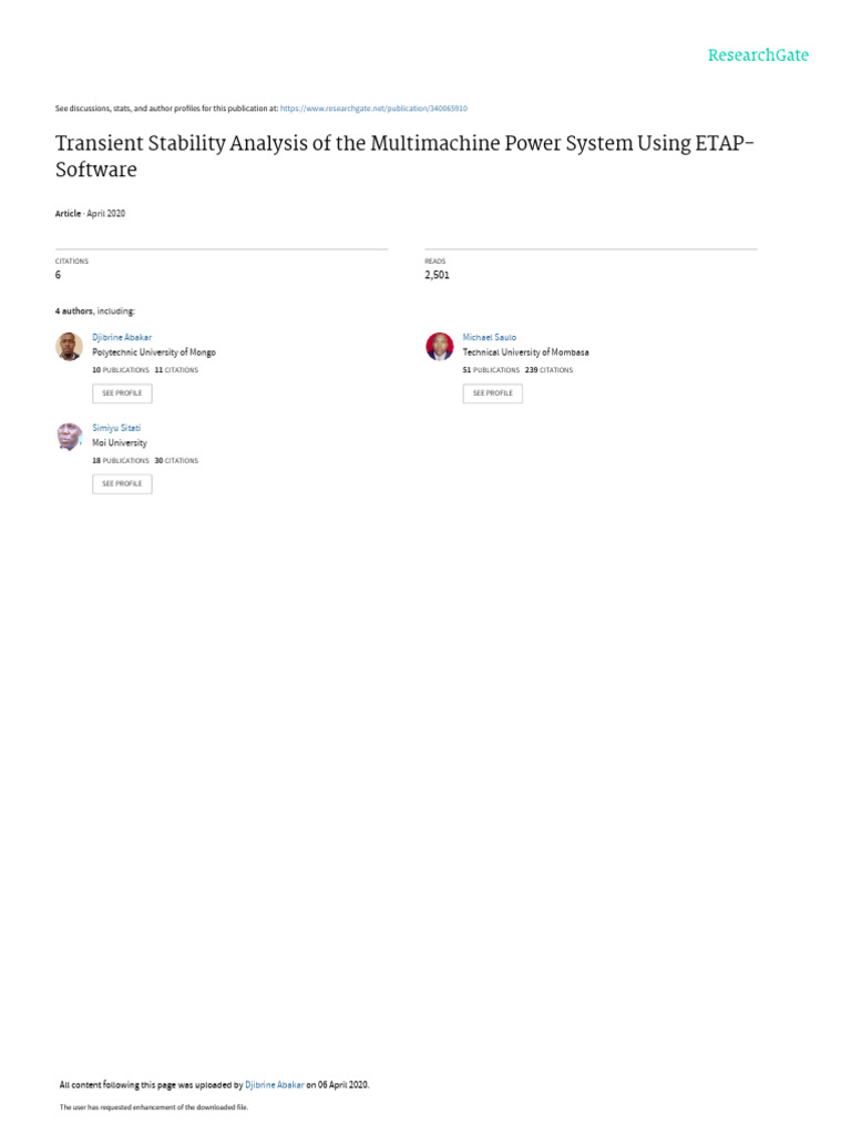 Transient Stability Analysis of The Multimachine Power System Using ETAP Software | PDF