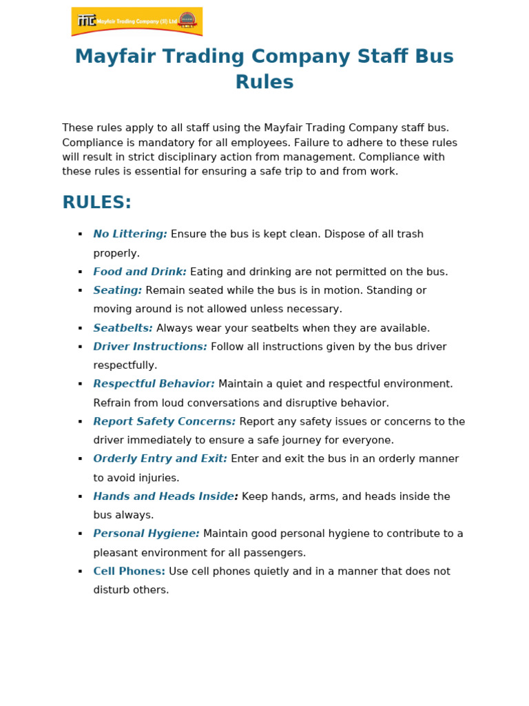 Mayfair Staff Buss Guiding Rules | PDF