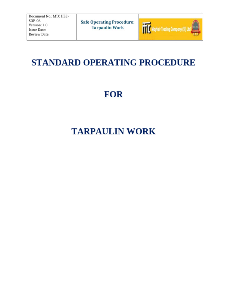 SOP For Tarpaulin Work | PDF