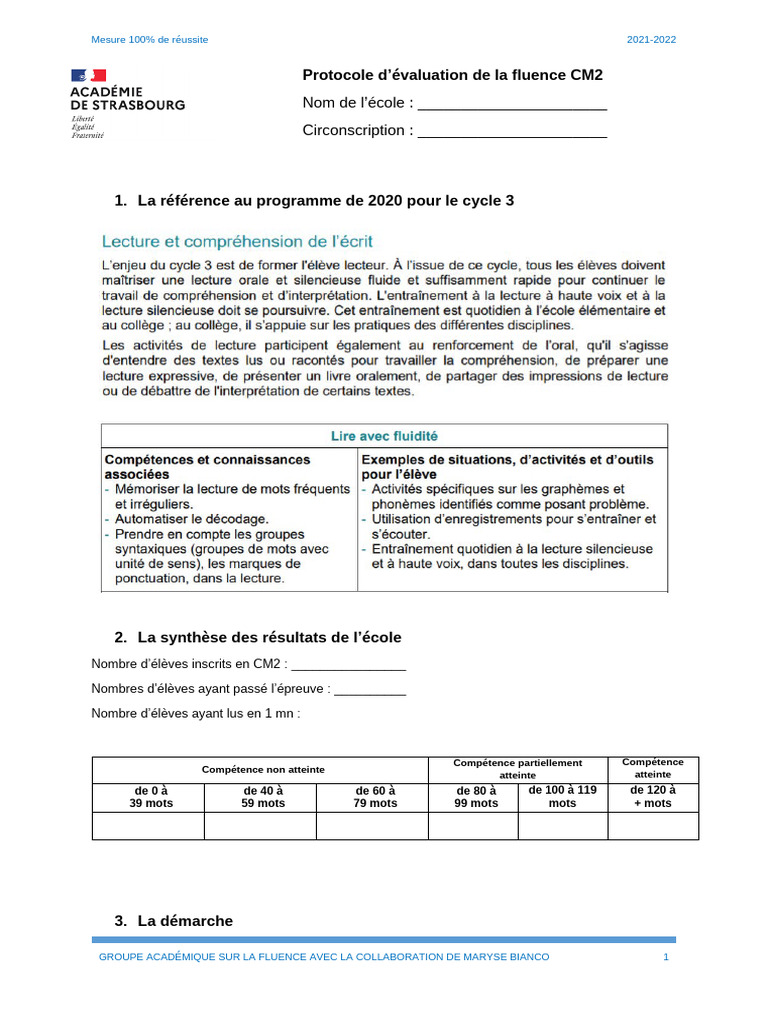 CM2 Protocole Évaluation Fluence | PDF