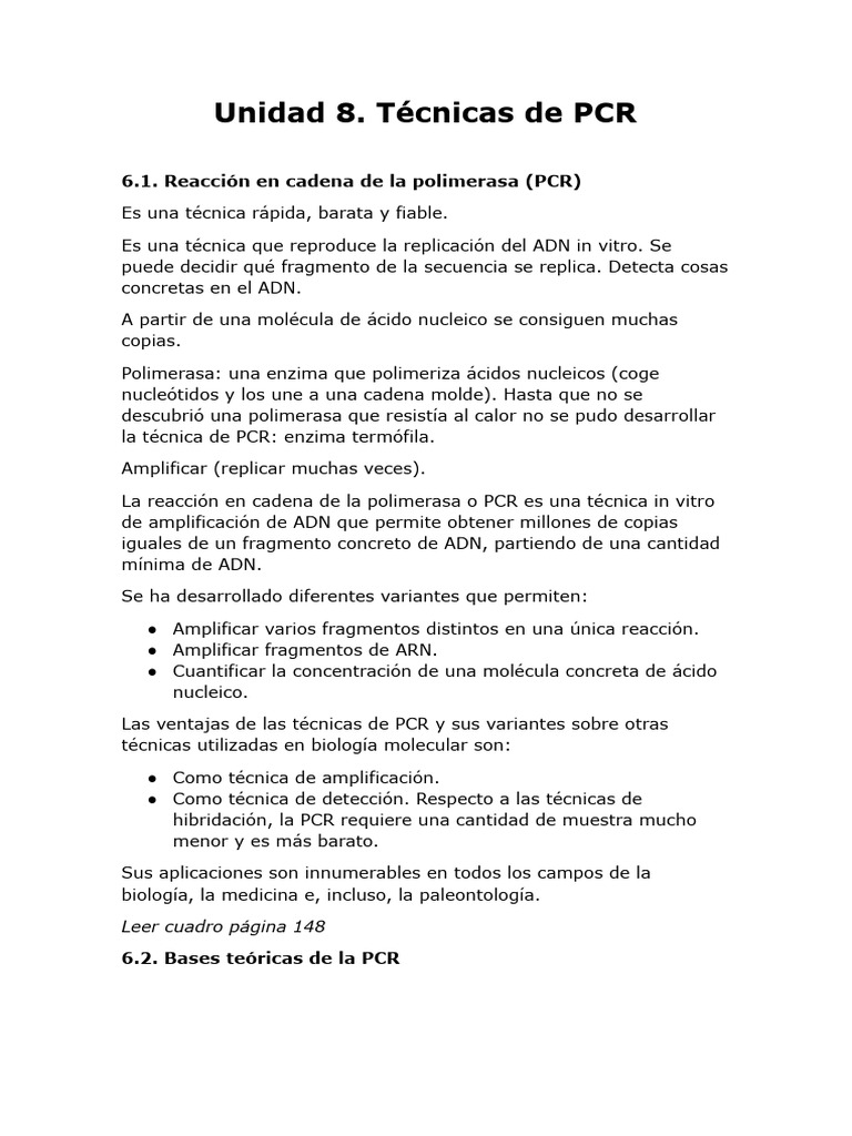 Unidad 8. Técnicas de PCR Biomol | PDF Unidad 8. Técnicas de PCR Biomol | PDF