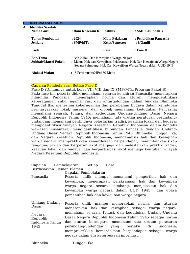 PKN Bab 2 Kls 9 Rani | PDF
