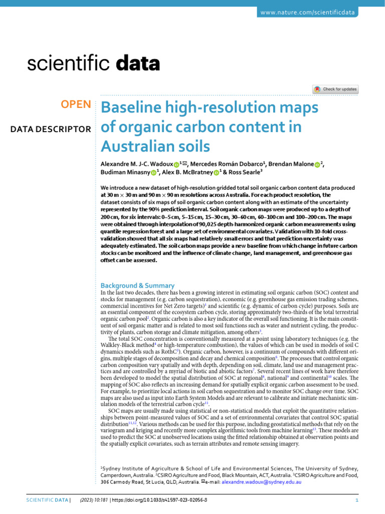 Baseline High-Resolution Maps of Organic Carbon Content in Australian ...