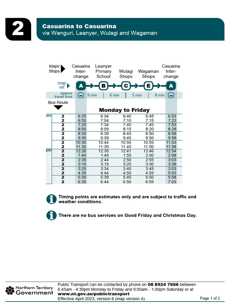 Route 2 Public Bus Timetable | PDF