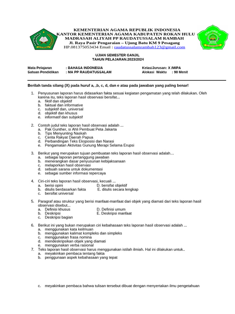 Ujian B.indo X Ganjil 2023-2024 | PDF