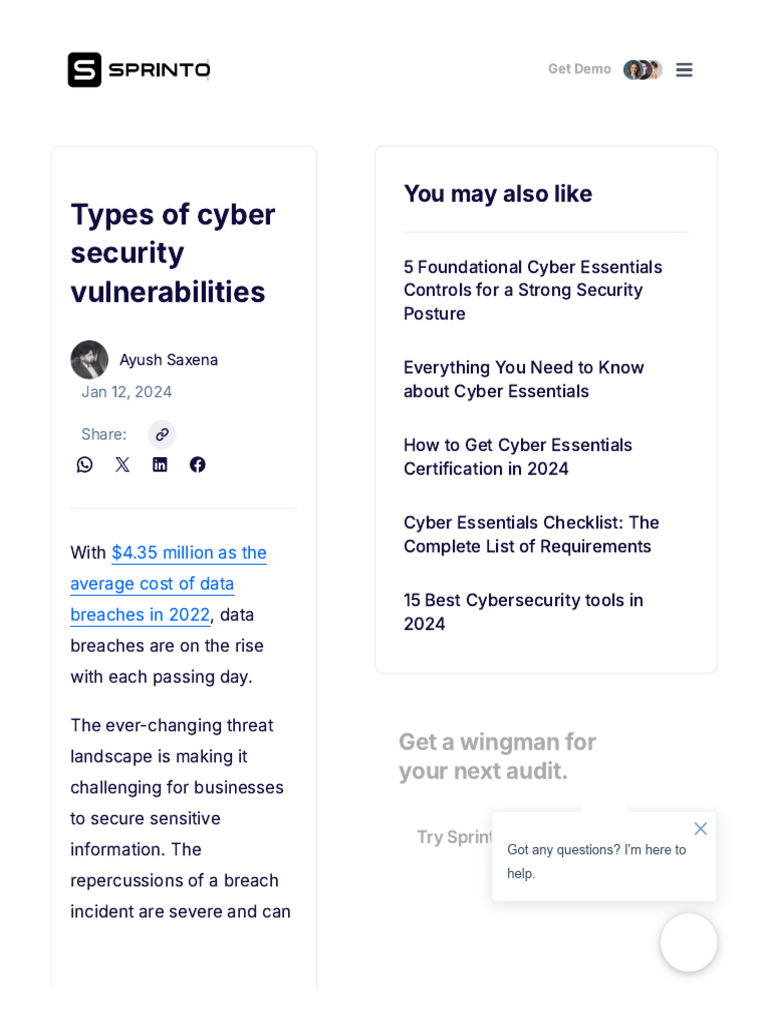 Cybersecurity Vulnerabilities_ Types, Examples, And Beyond - Sprinto | PDF