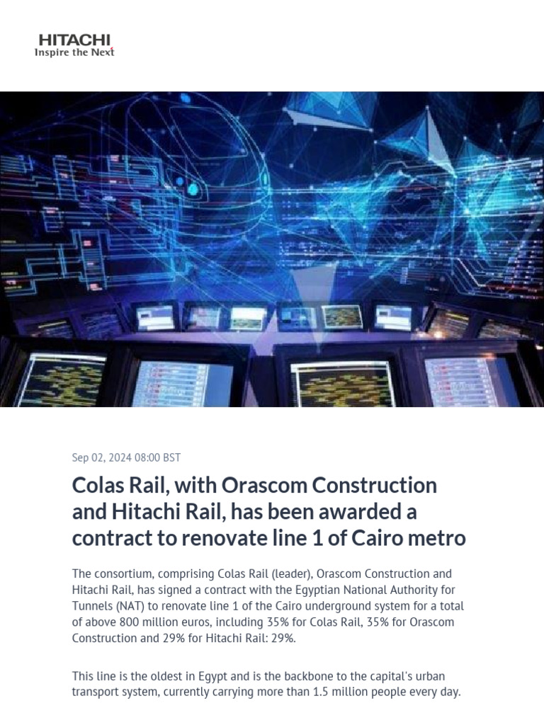 Colas Rail, With Orascom Construction and Hitachi Rail, Has Been ...