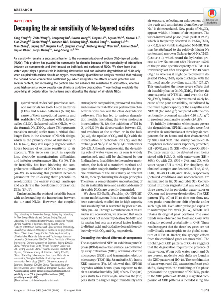 Decoupling The Air Sensitivity of Na-Layered Oxides | PDF