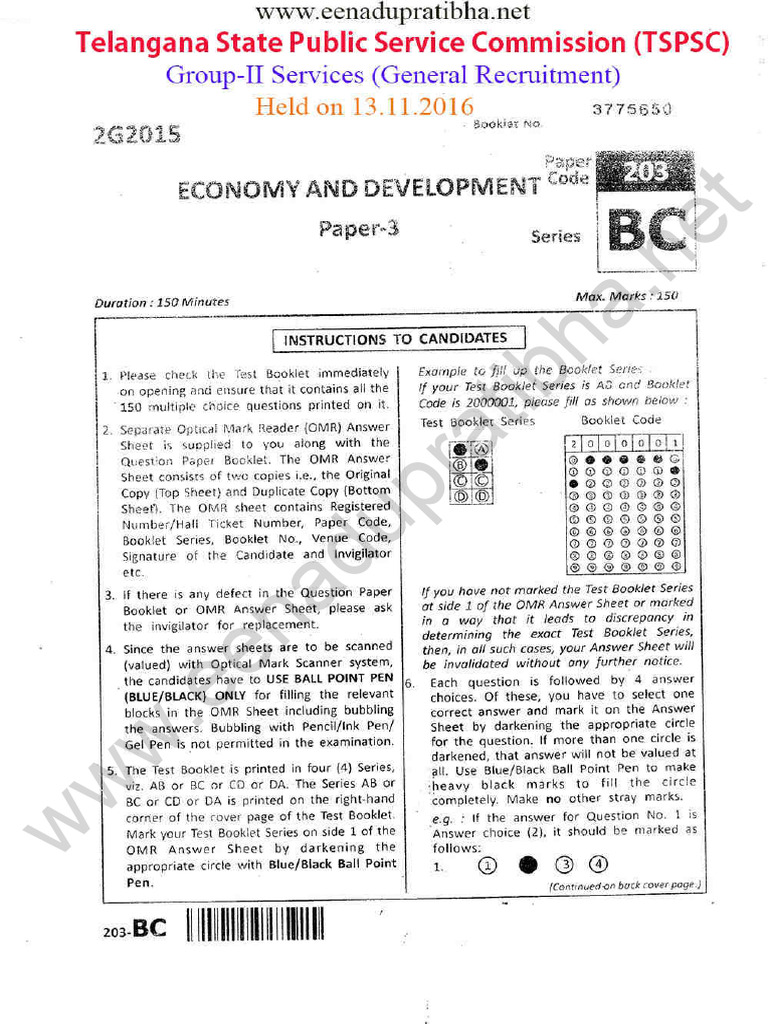 TSPSC grp2 Paper3 Economy Questionpaper BC | PDF