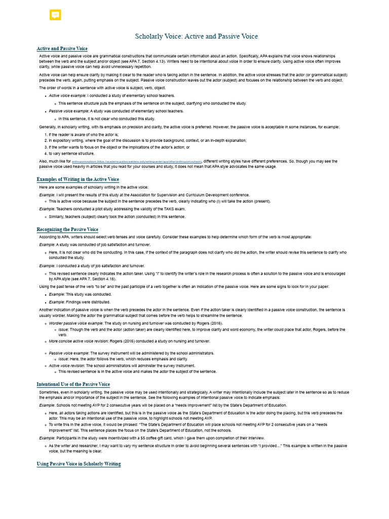 Active and Passive Voice - Scholarly Voice - Academic Guides at Walden ...