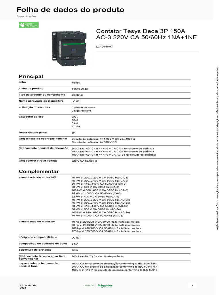 Schneider Electric - Contatores-TeSys-Deca - LC1D150M7 | PDF