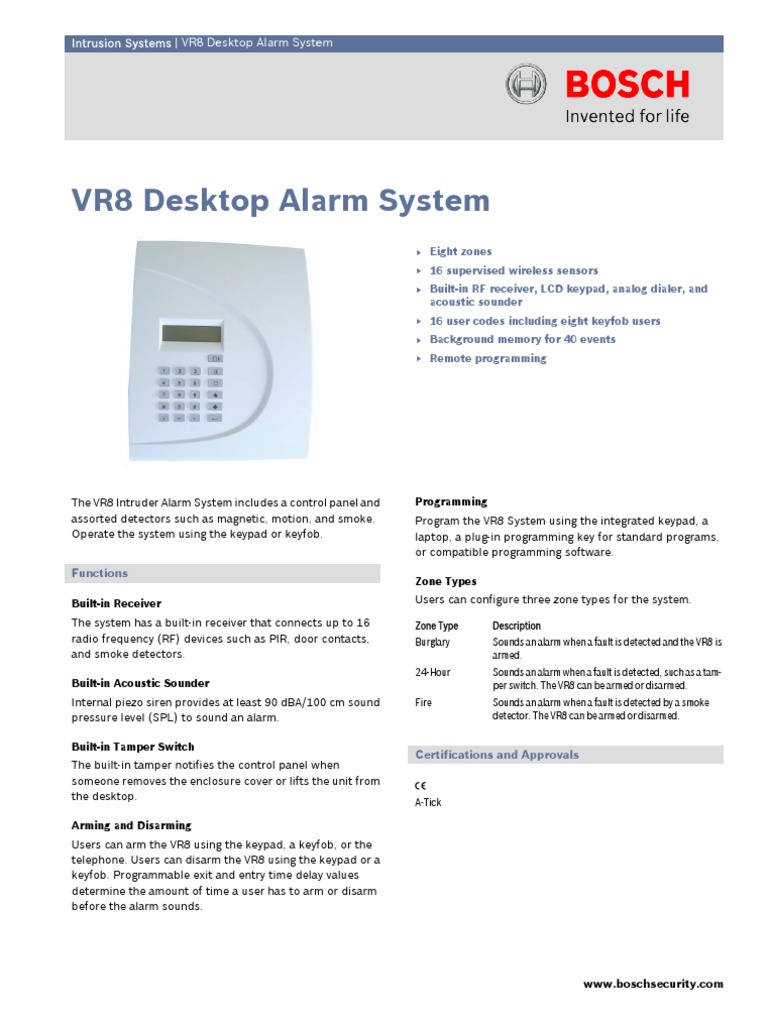 Bosch VR8 | PDF | Security Alarm | Electricity