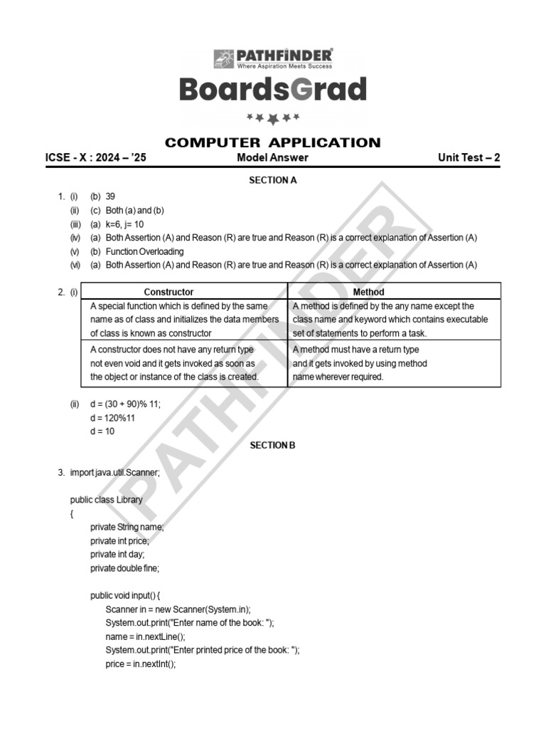 ICSE X Unit Test-2 Computer Application Model Answers 2024-'25 | PDF