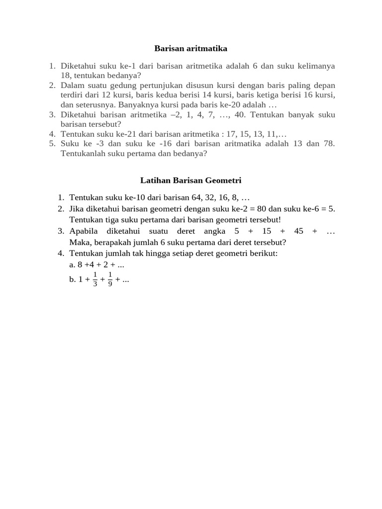 Latihan Barisan aritmatika dan geometri | PDF