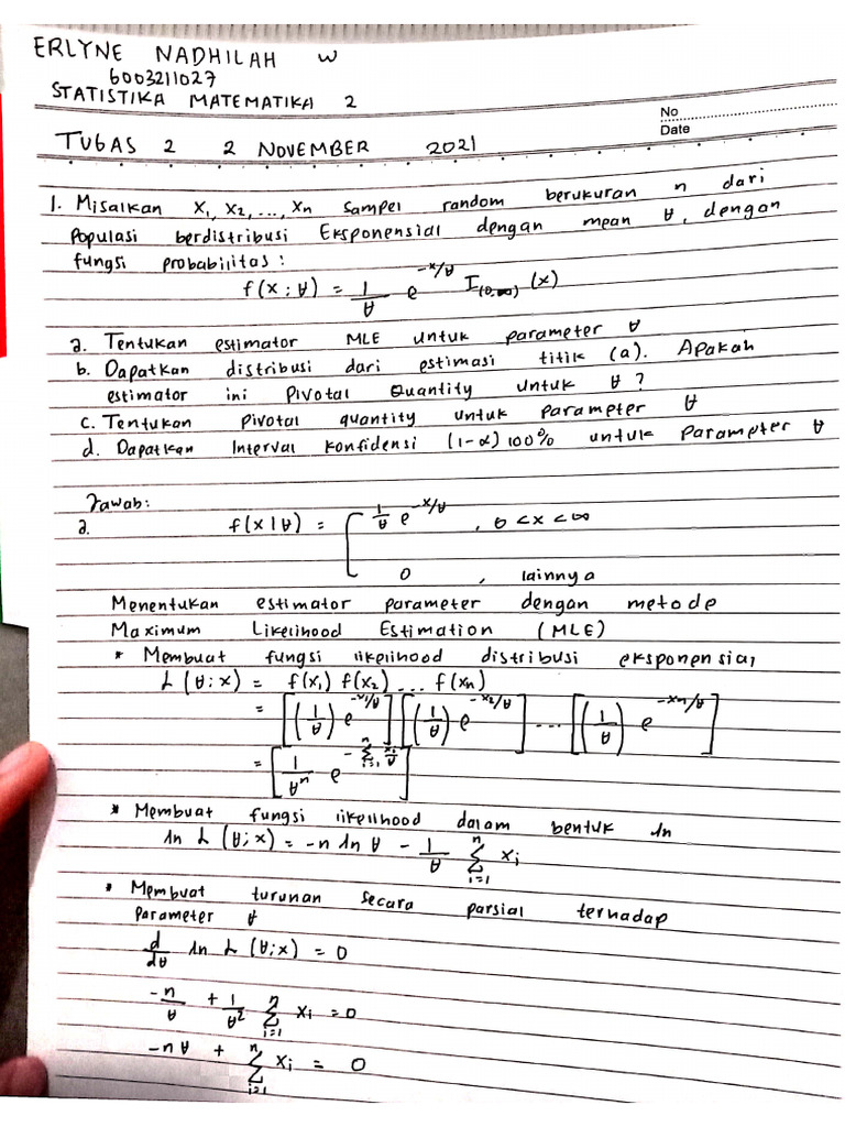 Tugas - 2 - Stat - Mat 2B - Erlyne Nadhilah Widyaningrum | PDF