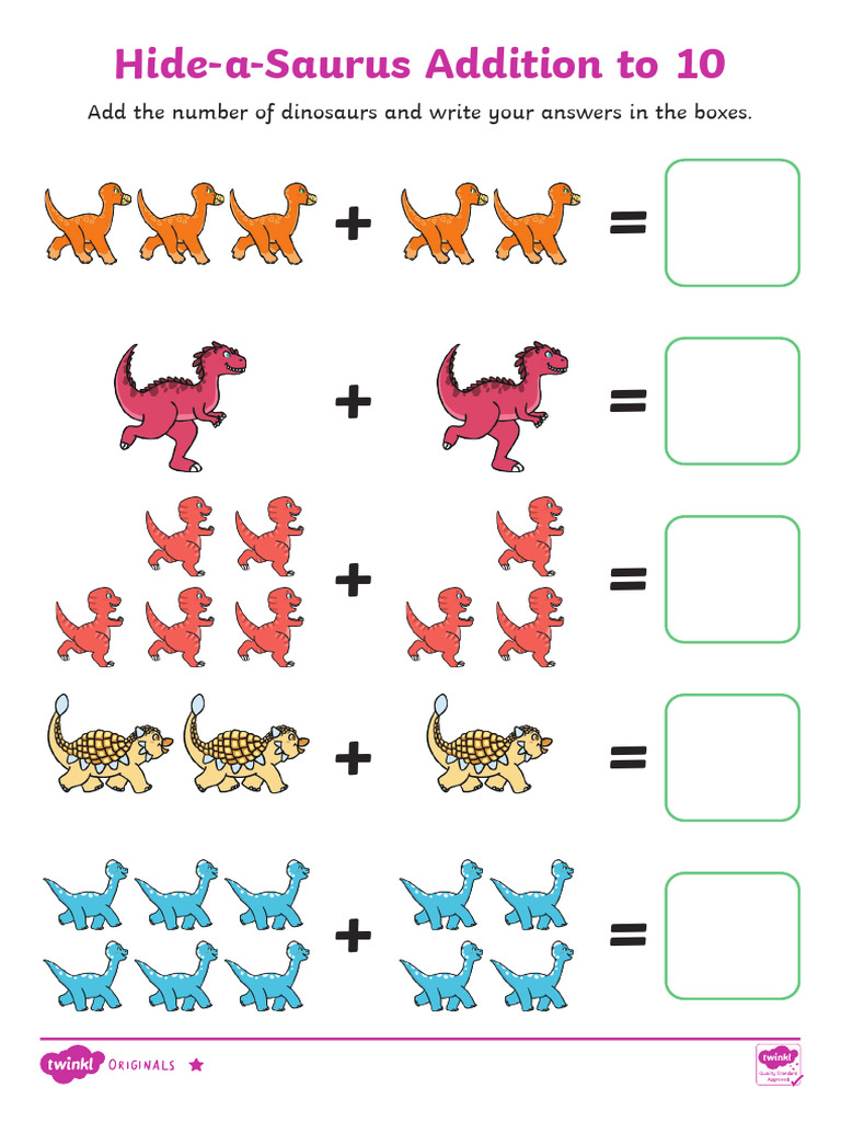 Dinosaur Addition Worksheet | PDF