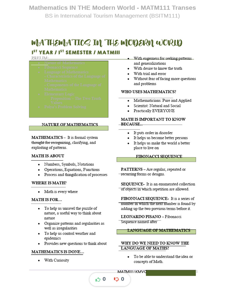 Mathematics in the Modern World Overview | PDF | Quantile | Language ...