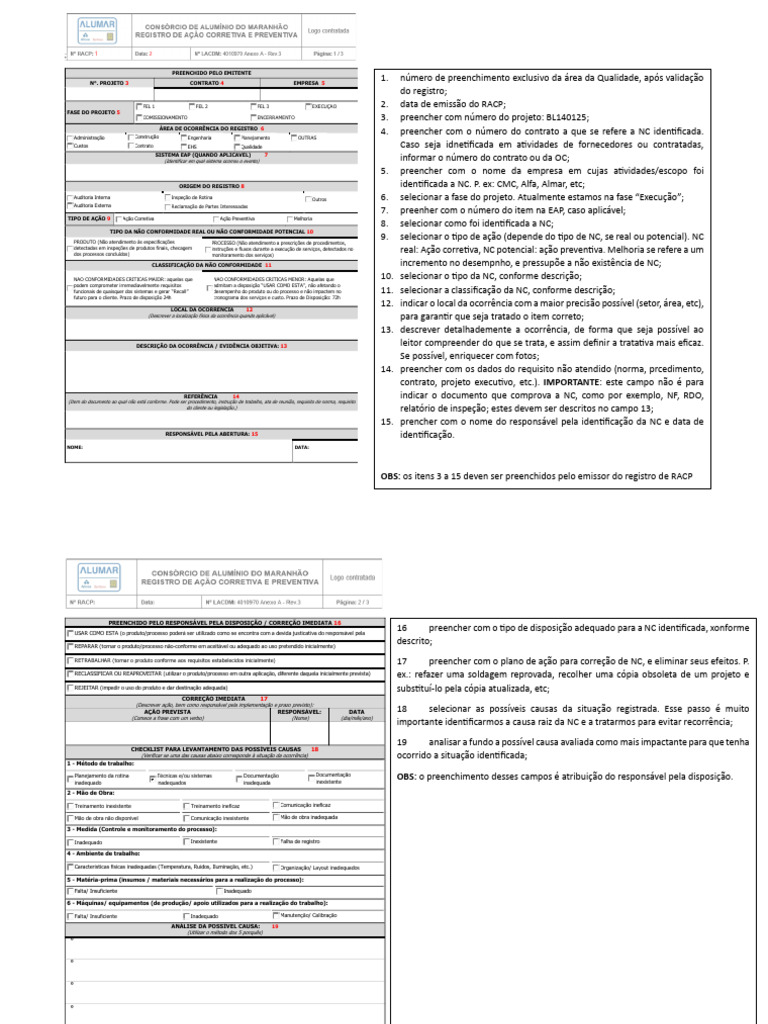 Formulário para Registro de NCs - Guia para Preenchimento | PDF