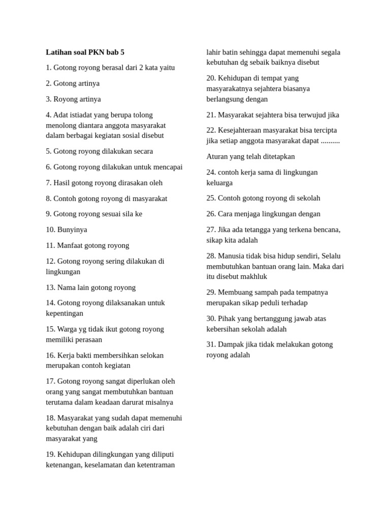 Latihan Soal PKN Bab 5 | PDF