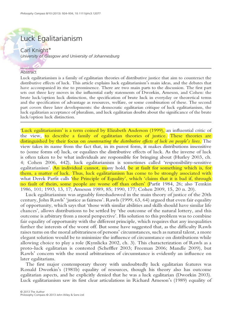 15 - Carl Knight - Luck Egalitarianism 2013 | PDF